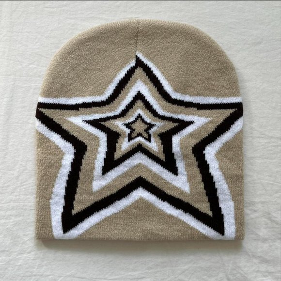 Accessories | Y2k 200s Grunge Punk Beige Star Design Beanie | Poshmark